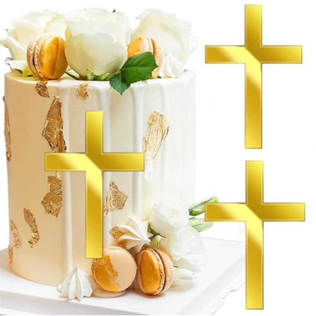 Cross Acrylic Gold Topper Baptism Christening cake toppers First Holy ...