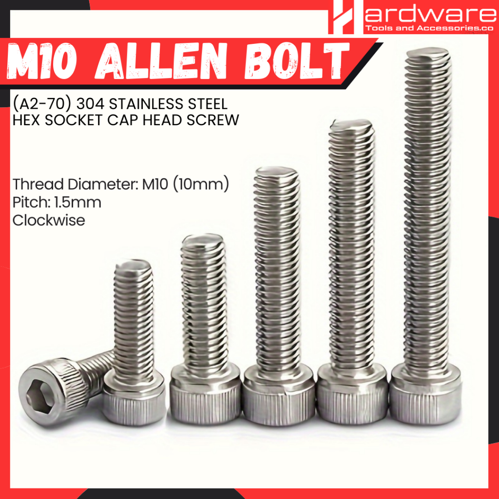 M10 (A2-70) 304 Stainless Steel Allen Bolt Hex Socket Cap Head Screw ...