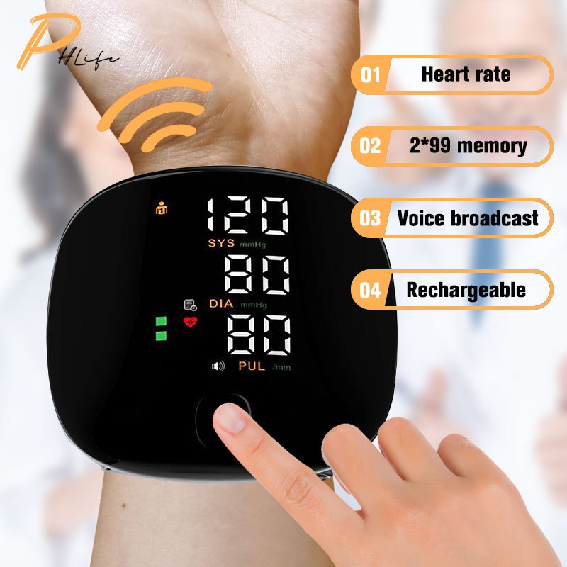 Phlife Automatic Wrist Blood Pressure Digital Monitor Voice Heart Rate ...