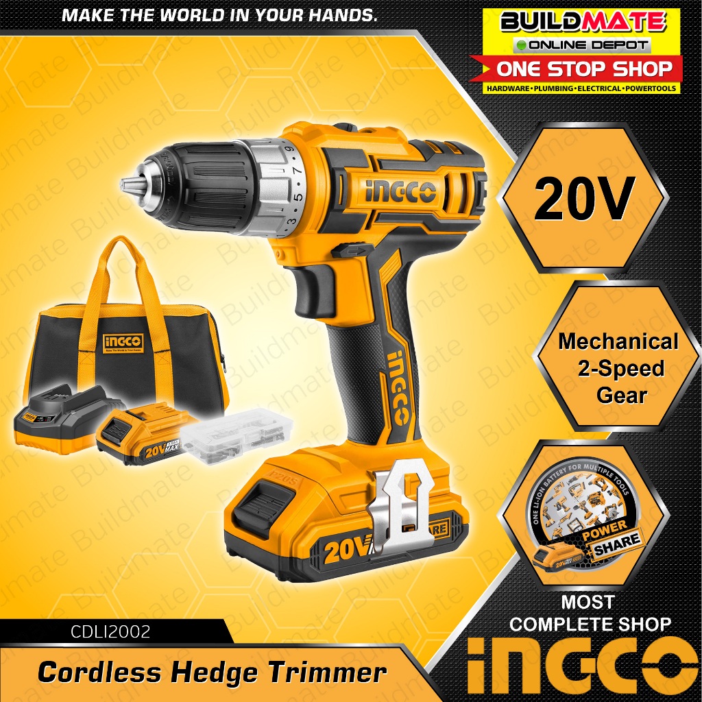 Buildmate x INGCO Li-Ion Cordless Drill 20V 47PCS Accessories CDLI2002 ...