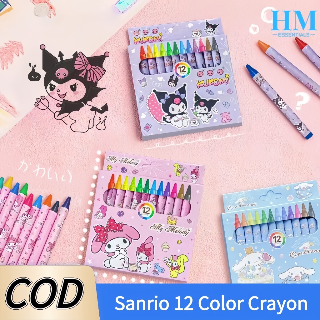 12 Color Kuromi Melody Washable Rotating Crayon Safe Nontoxic Graffiti ...