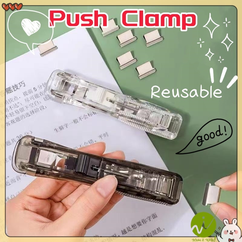Push Clamp Portable Stapler Binding Clip Reusable Push Clip Paper ...