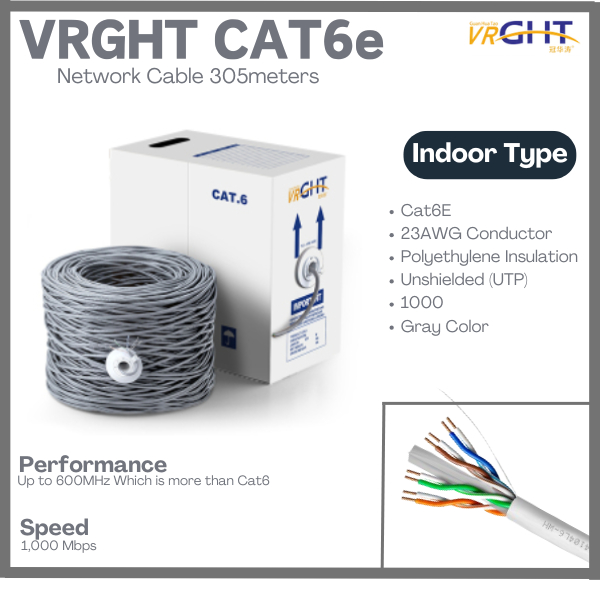 VRGHT Cat6e UTP Cable 305Meters [1000FT) - Gray Color | Shopee Philippines