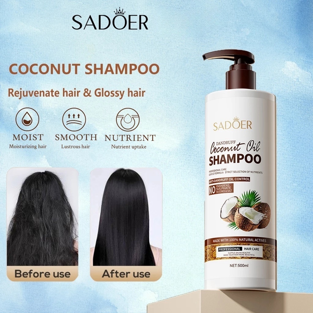 SADOER Coconut Oil Shampoo Deep Cleaning Anti-Dandruff Repair Damage Hair Dry Moisturizing 500ml ...