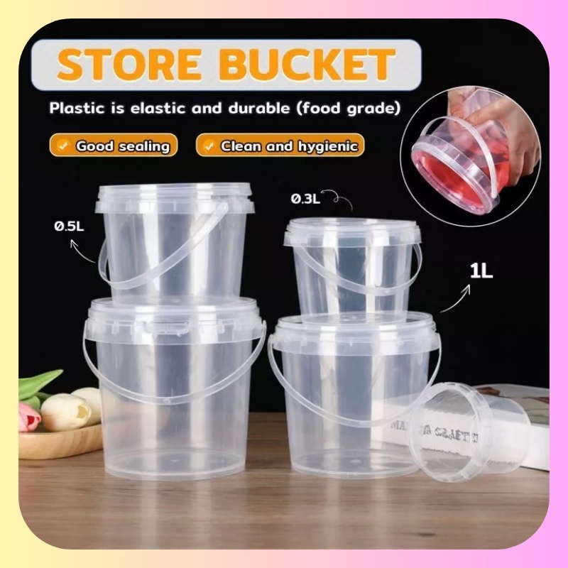 10Pcs Plastic Bucket For Food Storage 500ml/1L Bucket with Seal Clear ...