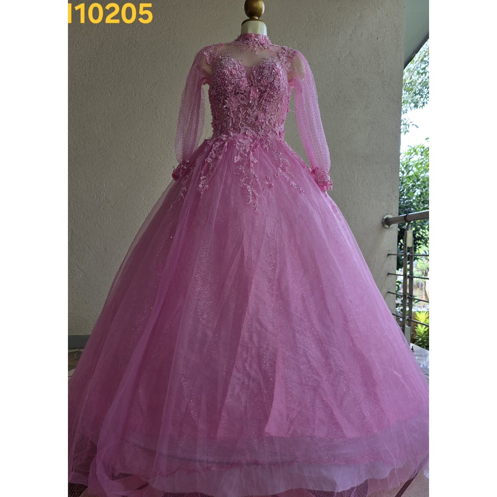 Elegant Long Sleeve Pink Debut Gown Ball Gown | Shopee Philippines