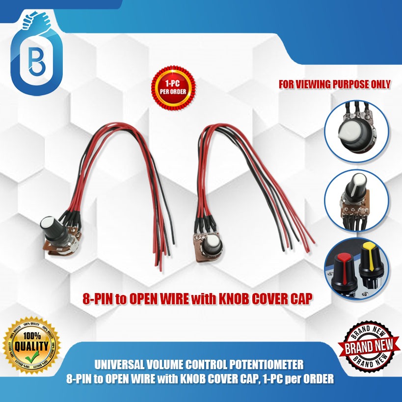 UNIVERSAL VOLUME CONTROL POTENTIOMETER 8-PIN to OPEN WIRE with KNOB ...