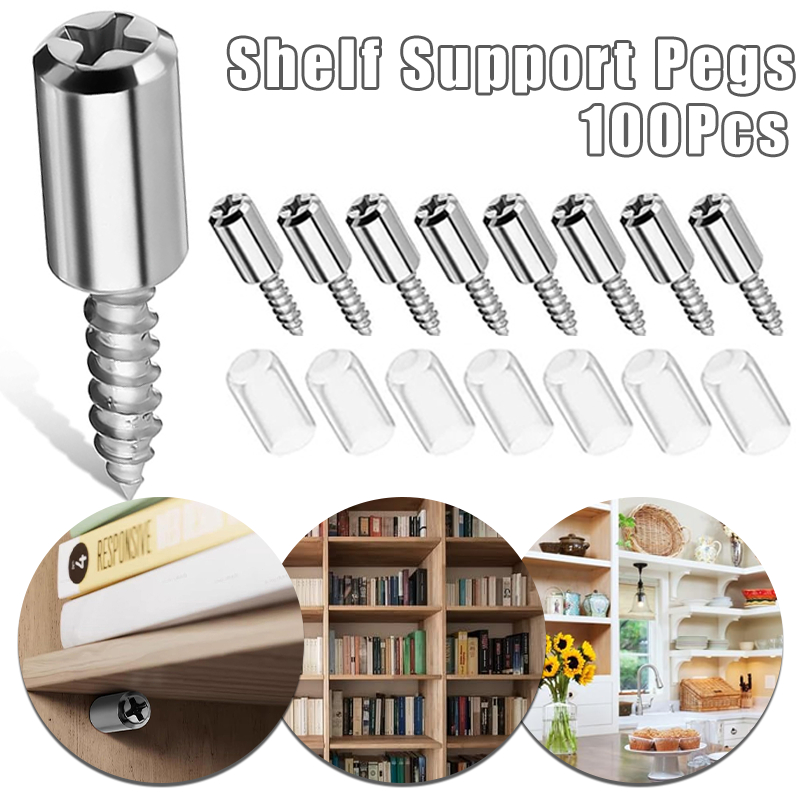 100Pcs Self-tapping Screw Shelf Support Pegs Cabinet Shelf Clapboard ...