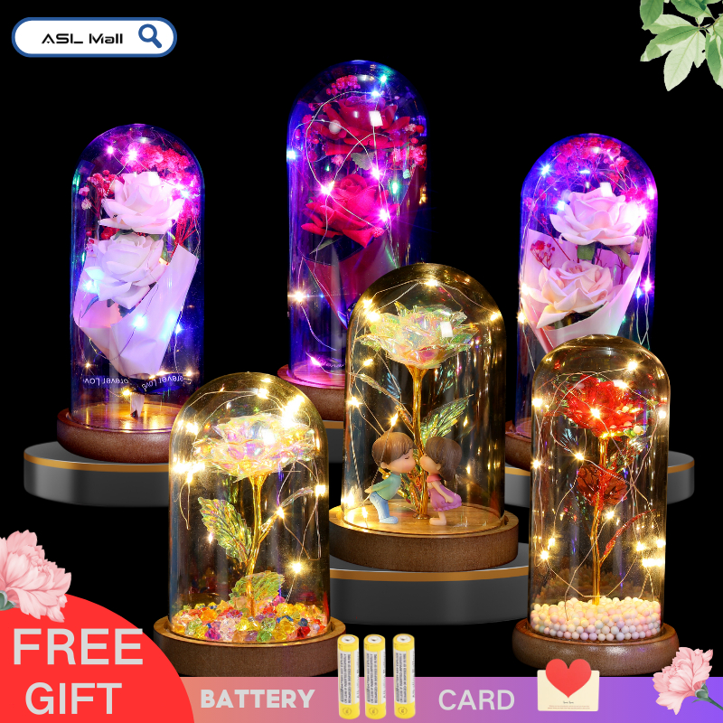 christmas Free battery Eternal Rose Led Light Galaxy Rose in Glass Dome ...