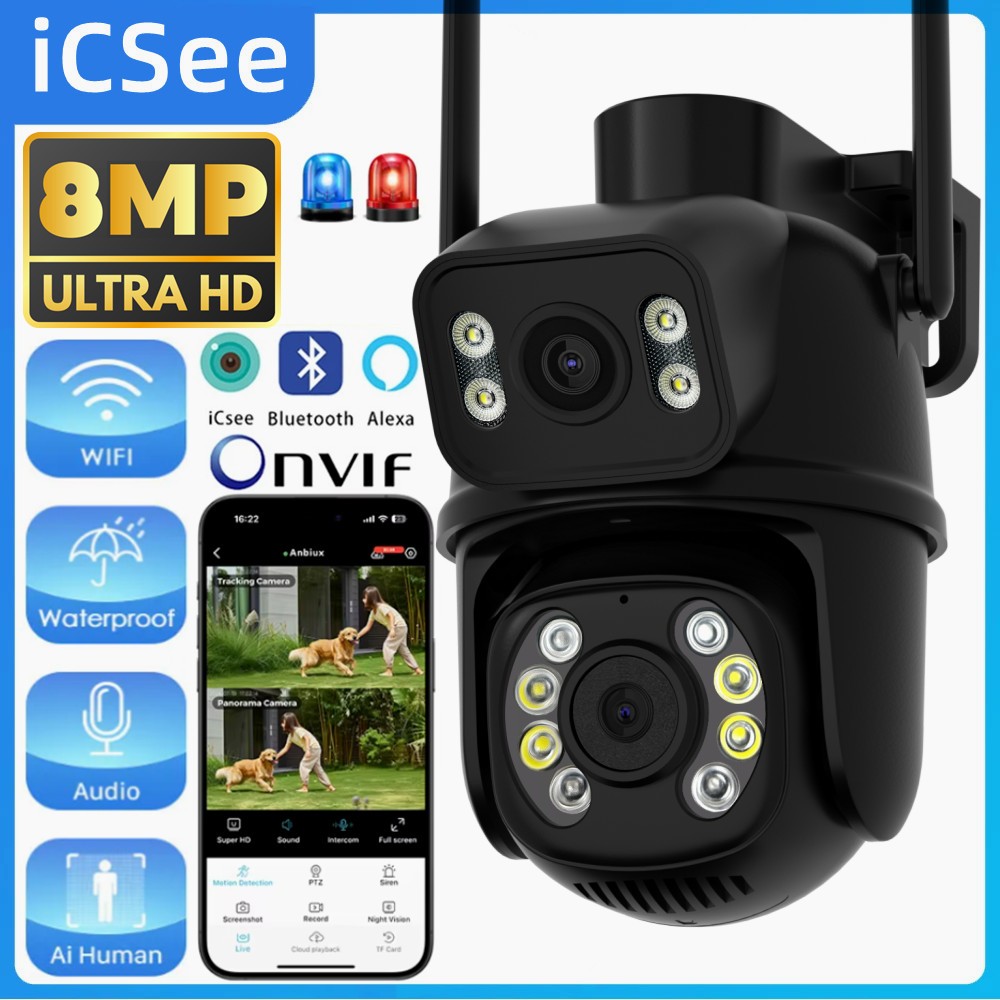 iCSee 4K Dual-Lens CCTV WiFi IP Camera Wireless Outdoor Waterproof ...