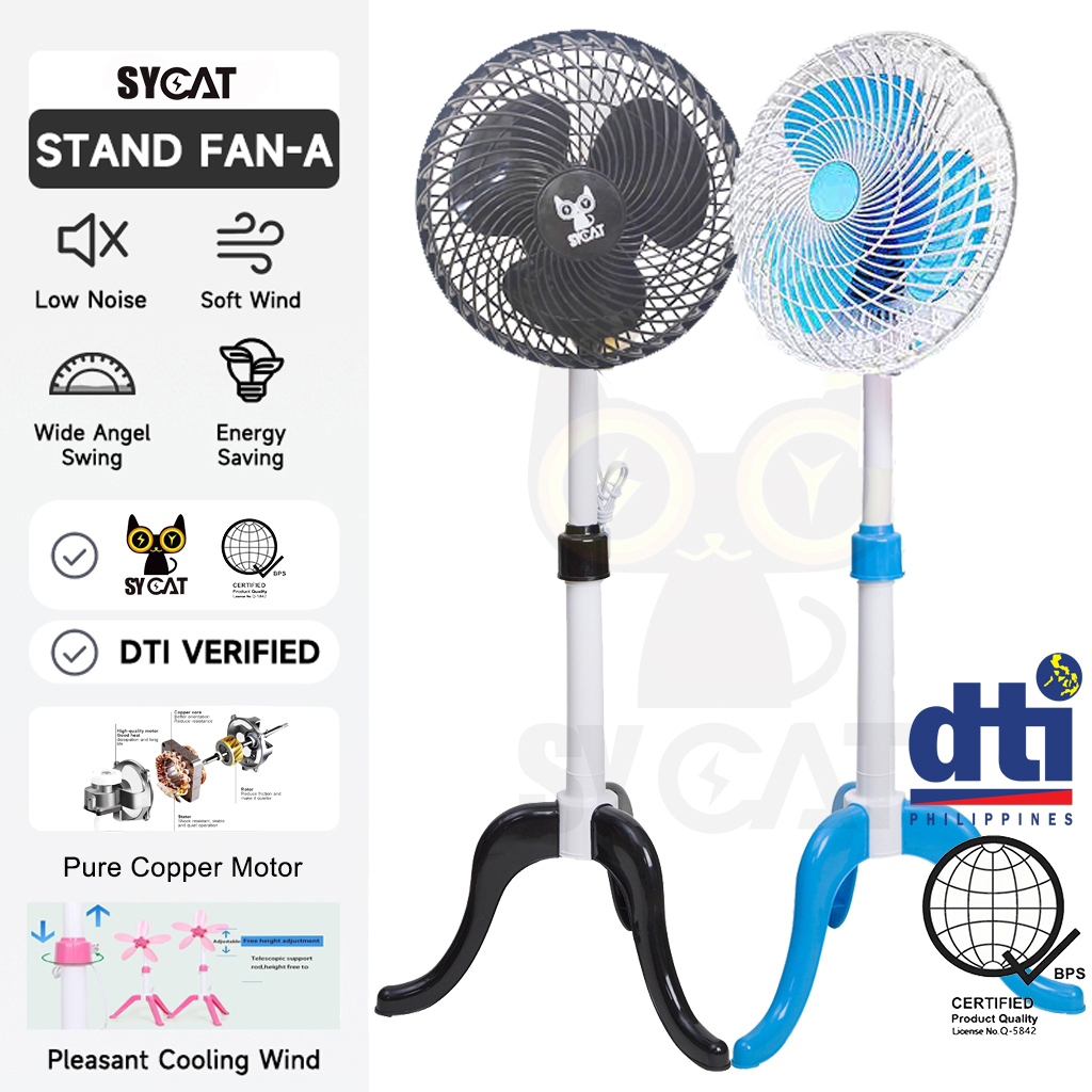 SYCAT 40W Stand Fan Shaking Head Fan Strong Wind Floor Fan 5 Blade ...