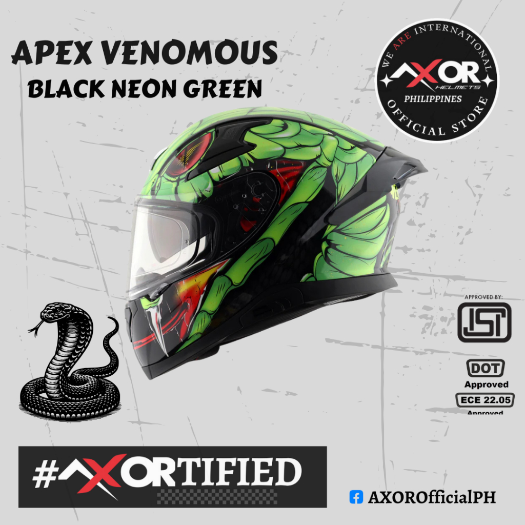 AXOR APEX VENOMOUS BLACK NEON GREEN + FREE PINLOCK ANTIFOG LENS + FULL ...