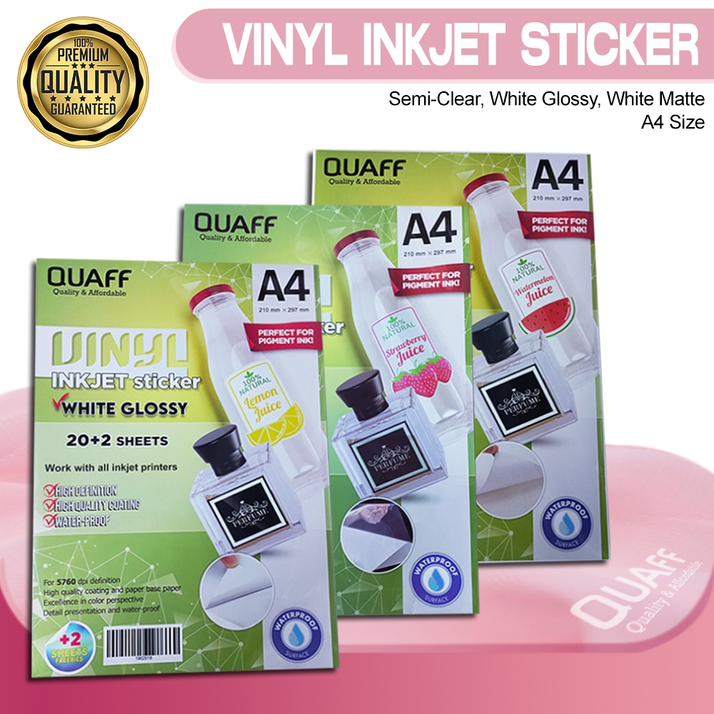 Waterproof Vinyl Inkjet Sticker A4 Size Semi-Clear & Matte Label ...