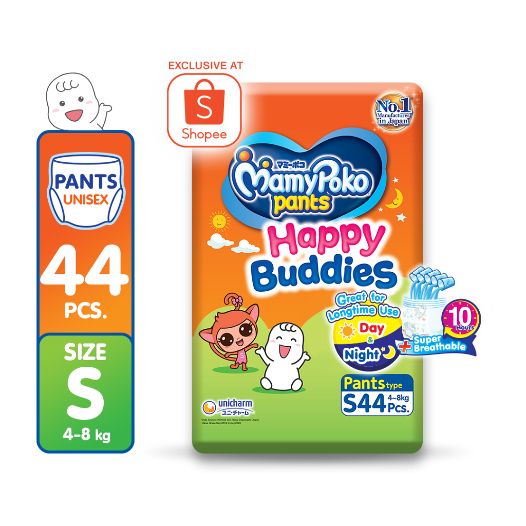 [SHOPEE EXCLUSIVE] MAMYPOKO Happy Buddies Baby Disposable Diaper Pants ...