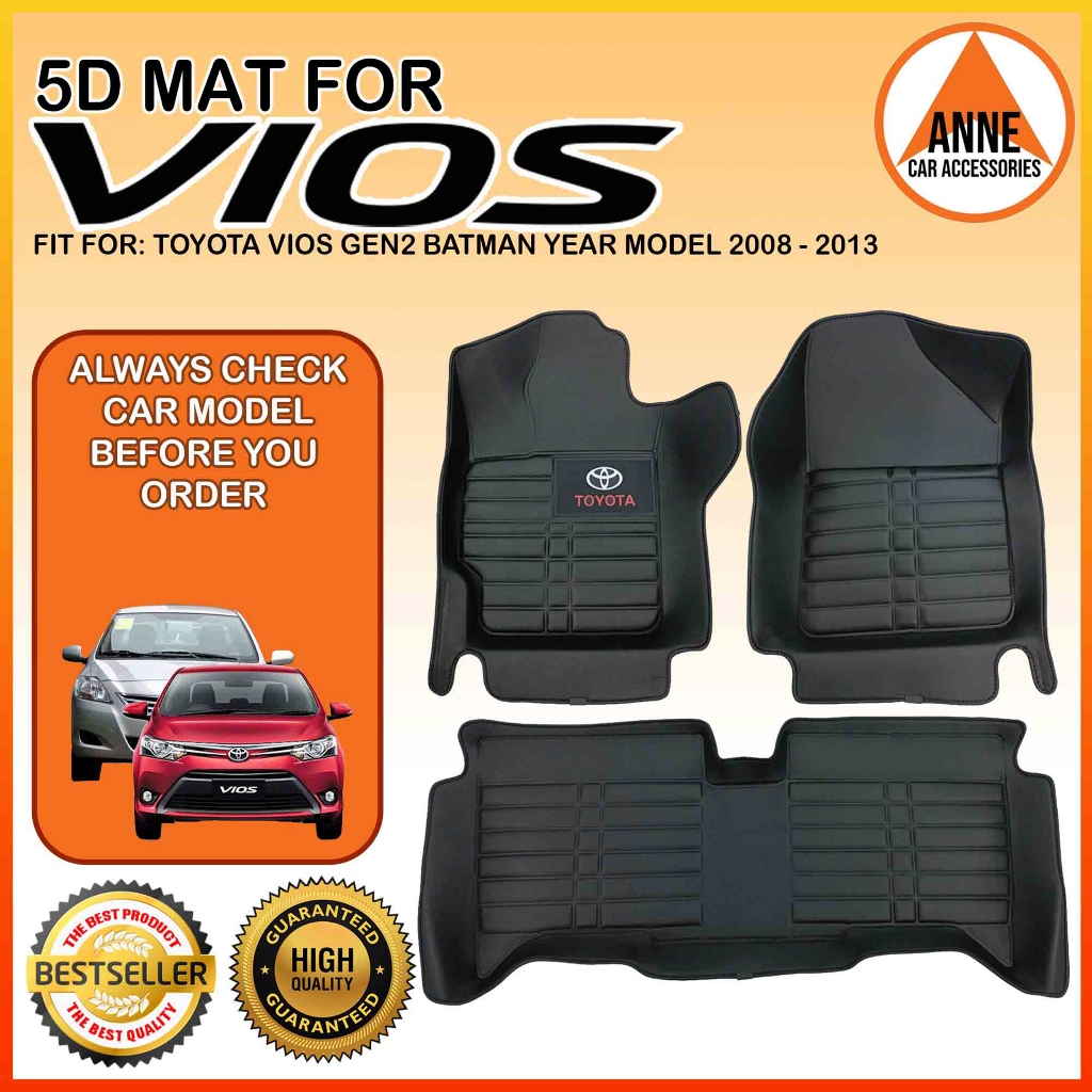 5D Black Deep Dish Matting Toyota Vios Gen2 Batman 2008 2009 2010 2011 2012 2013 Model OEM ...
