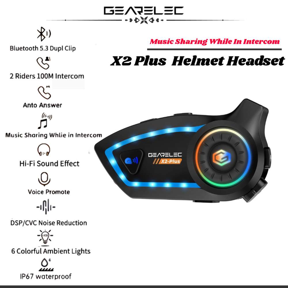 GEARELEC X2 Plus Motorcycle Intercom For Helmet 2 Riders 100M Range ...