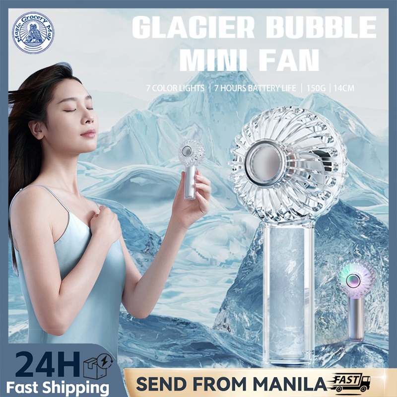 2025 Glacier Bubble Mini Fan Rechargable Handheld Fan Transparent Body ...