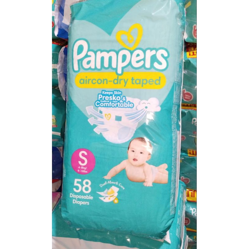PAMPERS SMALL TAPED (18 PCS/58 PCS)(AIRCON TYPE OR BABY DRY) | Shopee ...