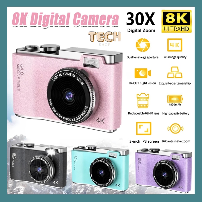 8K Digital Camera Portable 96MP HD Selfie With Flash 30X Zoom Autofocus ...