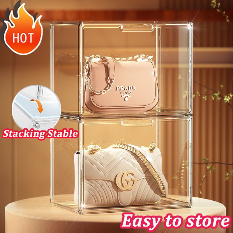 Transparent acrylic display box stackable magnetic door acrylic bag ...
