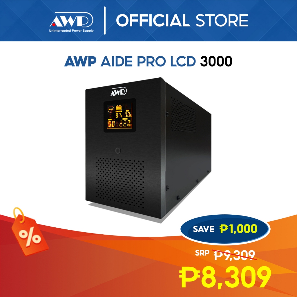 AWP Aide Pro LCD 1800W-3000VA UPS with AVR Uninterruptible Power Supply ...