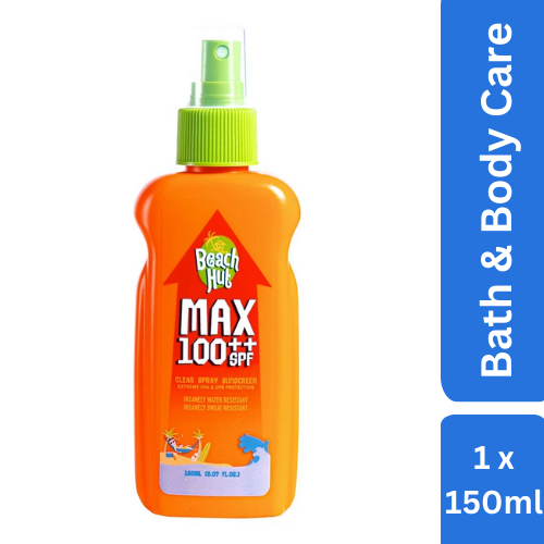 Beach Hut Sunblock MAX SPF 100 ++ Clear Spray Body Sunscreen 150mL ...