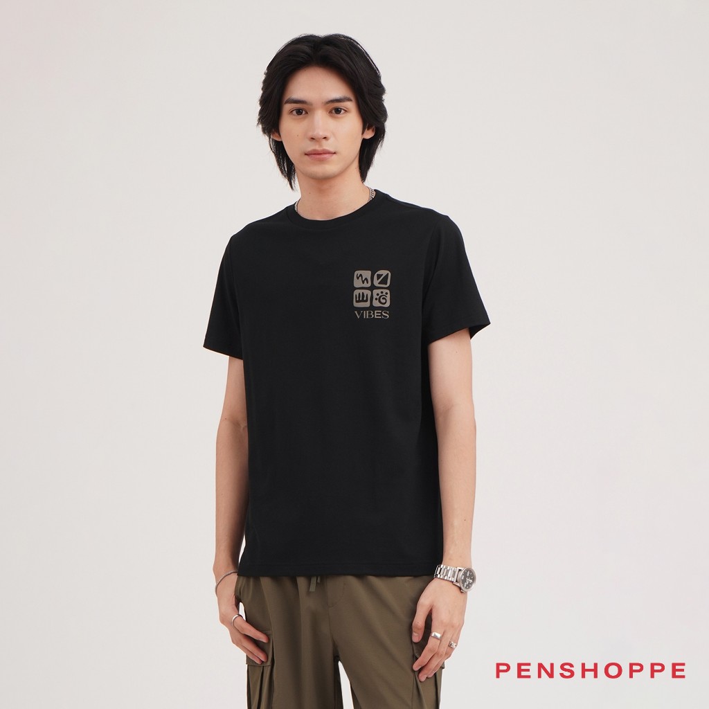 Penshoppe Vibes Regular Fit Graphic T-Shirt For Men (Black) [Tshirt, T shirt] | Shopee Philippines