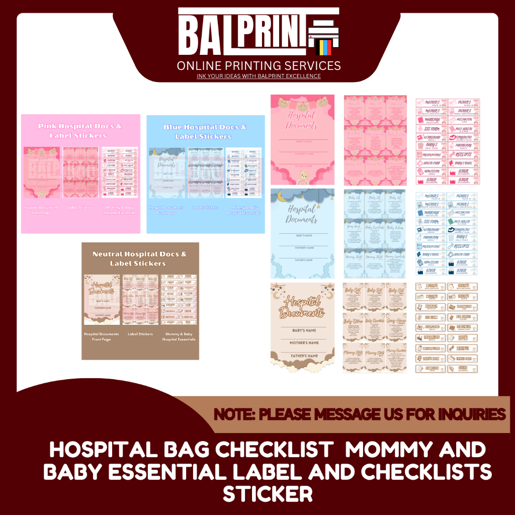Hospital Bag Checklist Mommy and Baby Essential Label and Checklists ...