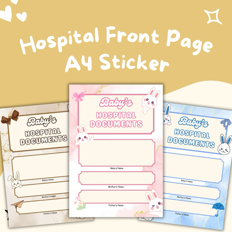 Rabbit Hospital Front Page A4 Sticker | Baby Hospital documents front ...