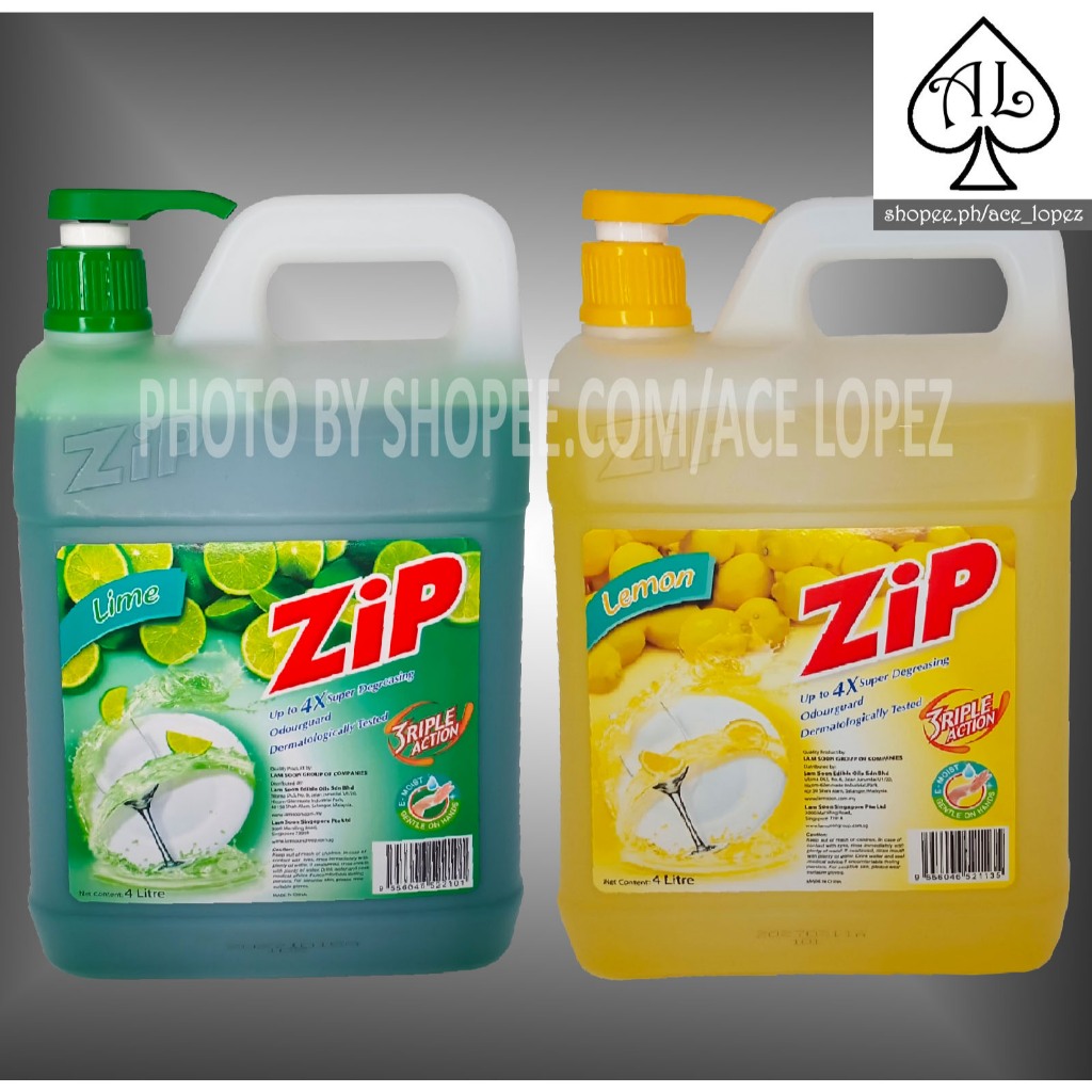 Zip Dishwashing Liquid 3riple Action 4 Liter als21207 | Shopee Philippines