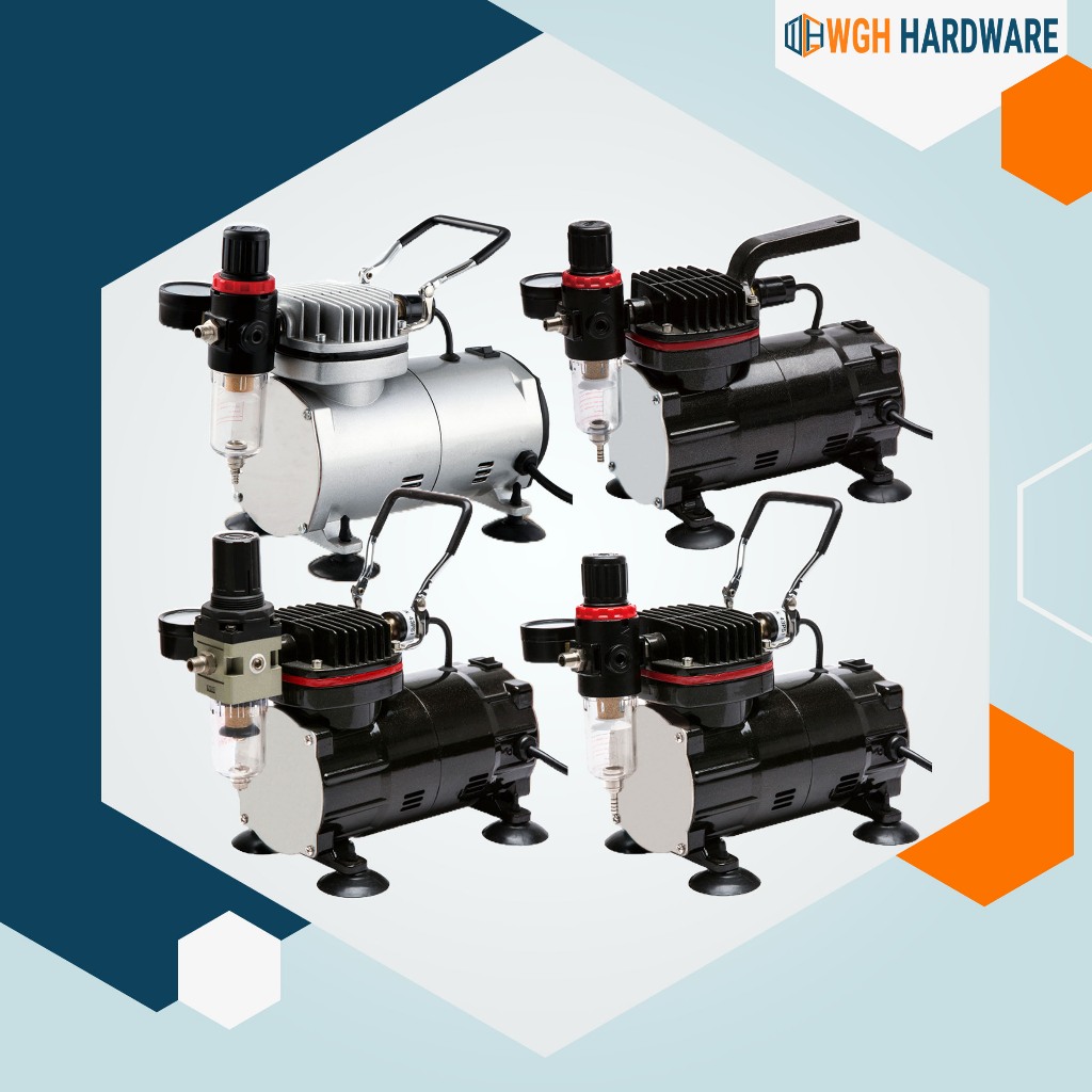 WGH Airbrush Compressor 1/5hp Compact Quiet Oil-Free Adjustable ...