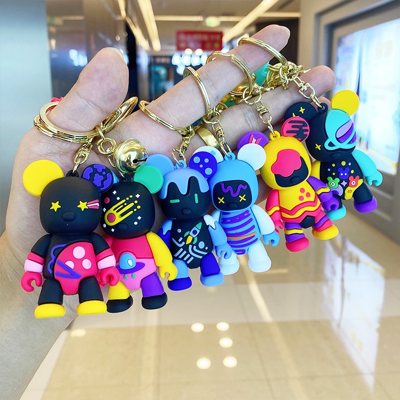 3D Colorful starry sky graffiti bear doll keychain backpack pendant ...