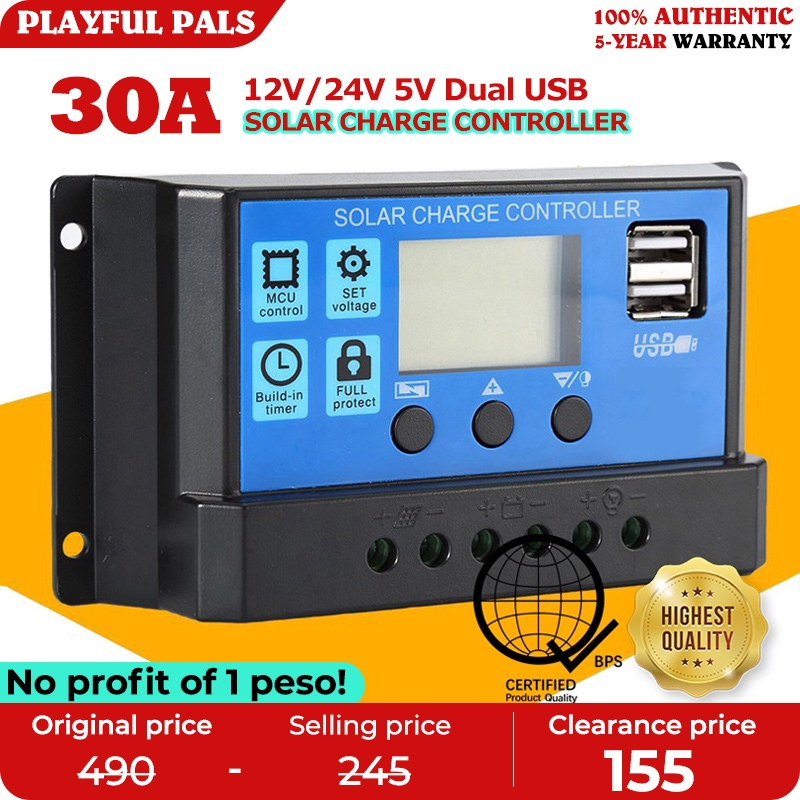 30A PWM 12/24V Solar Panel Regulator Charge Controller LCD Display ...