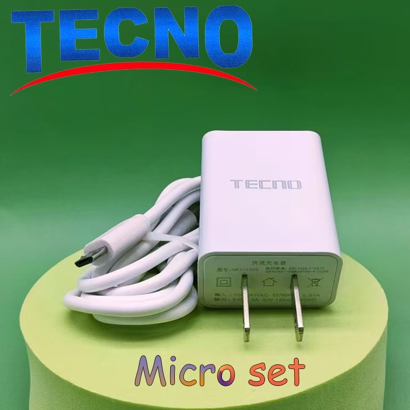 100% Original Fast Charging Tecno Charger 2.1A Micro USB/Type-C Cable ...