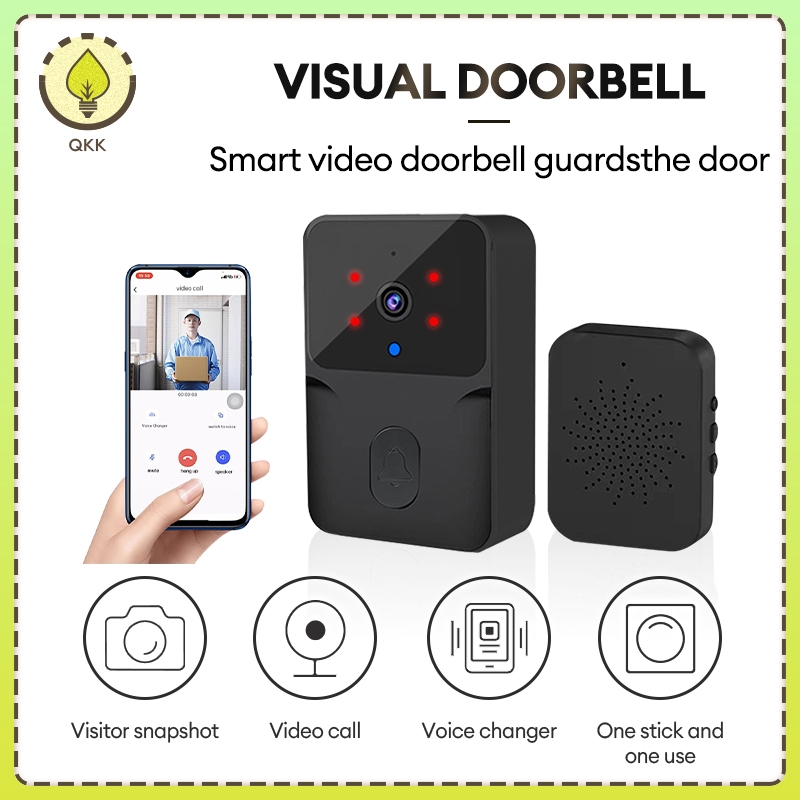 QKK Doorbell With Camera HD Night Vision WIFI Visual Intercom Remote ...