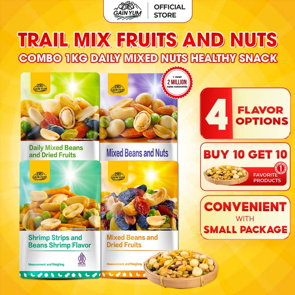 Combo 1KG trail mix fruit and nut daily mixed nuts GAIN YUM mixed nut and fruits dried healthy ...