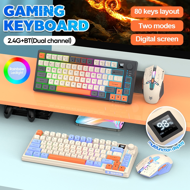 XUNFOX K920 81-Keys 2.4G+ 5.4 Bluetooth k With a small screen Gaming ...