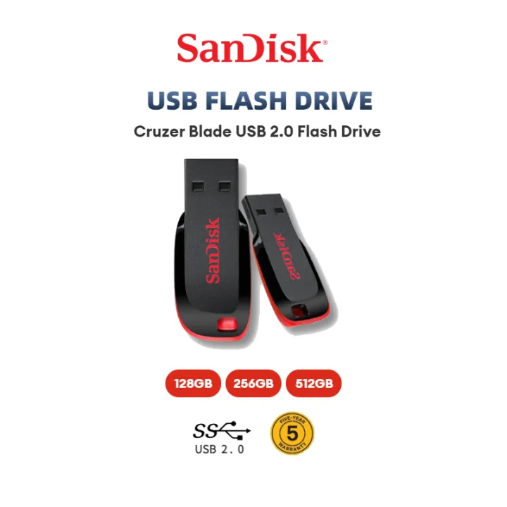 Sandisk Cruzer Blade 128GB/256GB/512GB USB 2.0 Flash Drive- BLACK ...