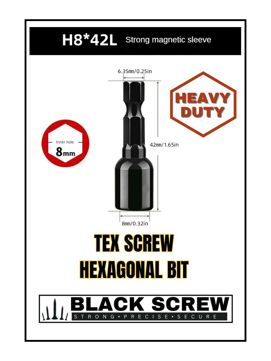 TEX SCREW HEXAGONAL BIT / NUT SETTER 8mm INNER SIZE (6mm SHANKS ...
