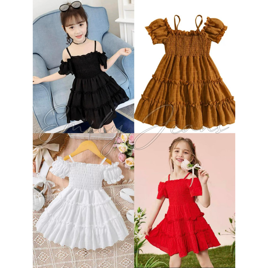 EMILY Bubble Lattice Off Shoulder Dress for Kids 3-5 Years Old PETITE ...