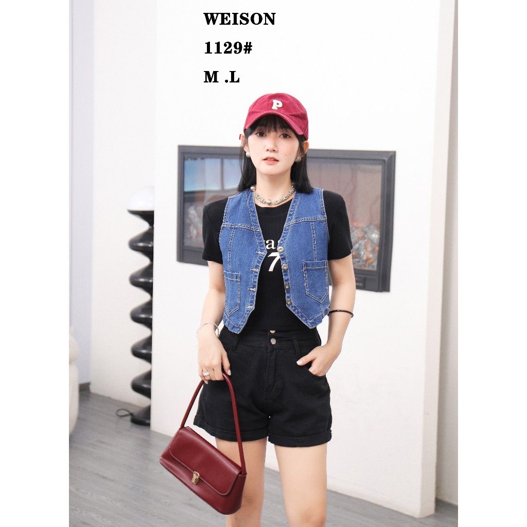 WANG WEISON DENIM LOOSE V NECK W/ 2 POCKETS VEST #1129W | Shopee ...