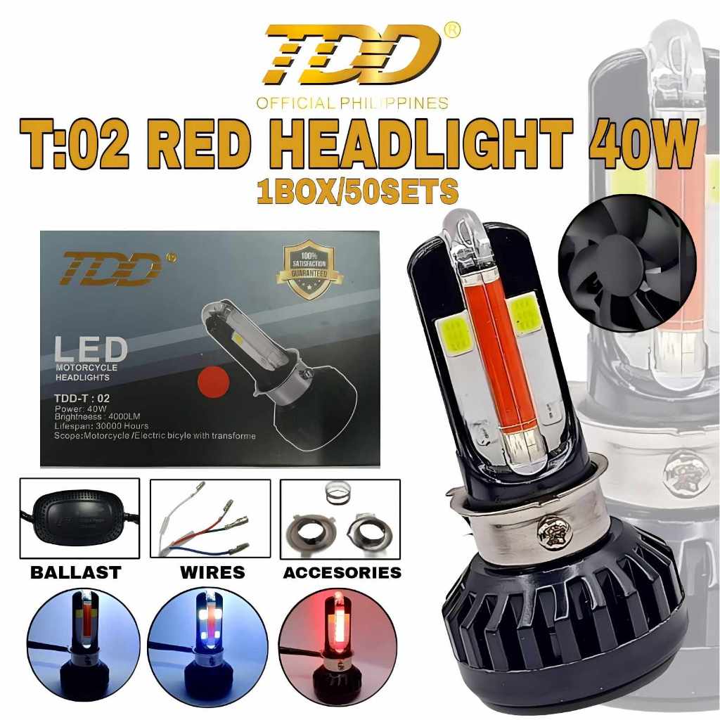 TDD HEADLIGHT 40Watts UNIVERSAL W/PARK LIGTH ( Red&White/ Blue & White ...