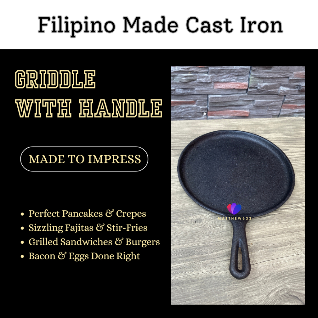 Filipino Made Cast Iron Griddle with Handle 10inch Cookware Kitchenware ...
