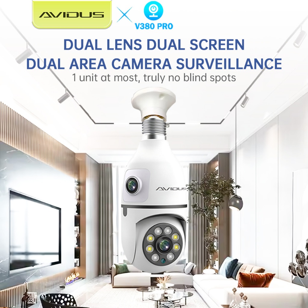 V380 PRO Q19 Plus Dual Lens Full HD PTZ CCTV Camera Light Bulb Indoor ...