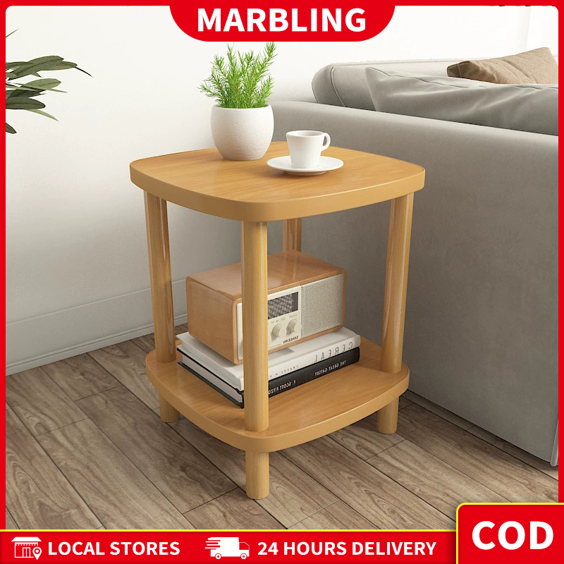 ⚡COD⚡Living Room Double-Layer Side Table Small Coffee Table Wooden ...