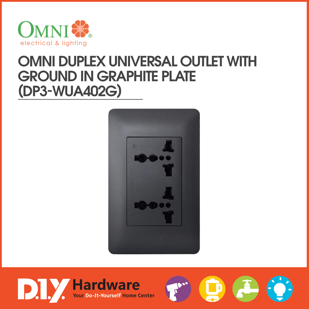 OMNI by DIY Hardware Duplex Universal Outlet with Ground in Graphite ...