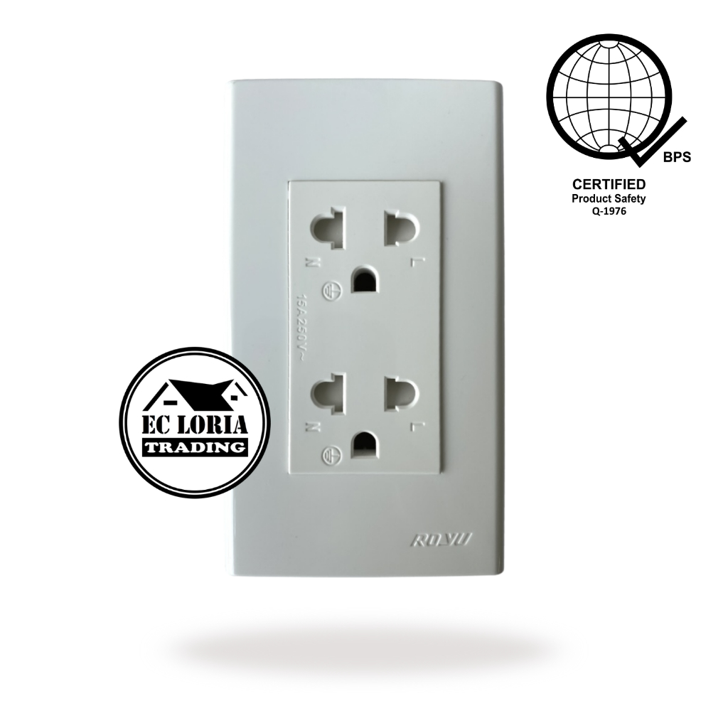 Royu Electrical Duplex Universal Outlet with Ground and Shutter Set ...
