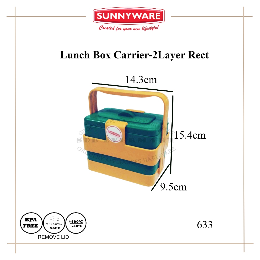 Sunnyware-Lunch box carrier 2 layer rectangle Blue Green [633-Ord.]-1pc ...