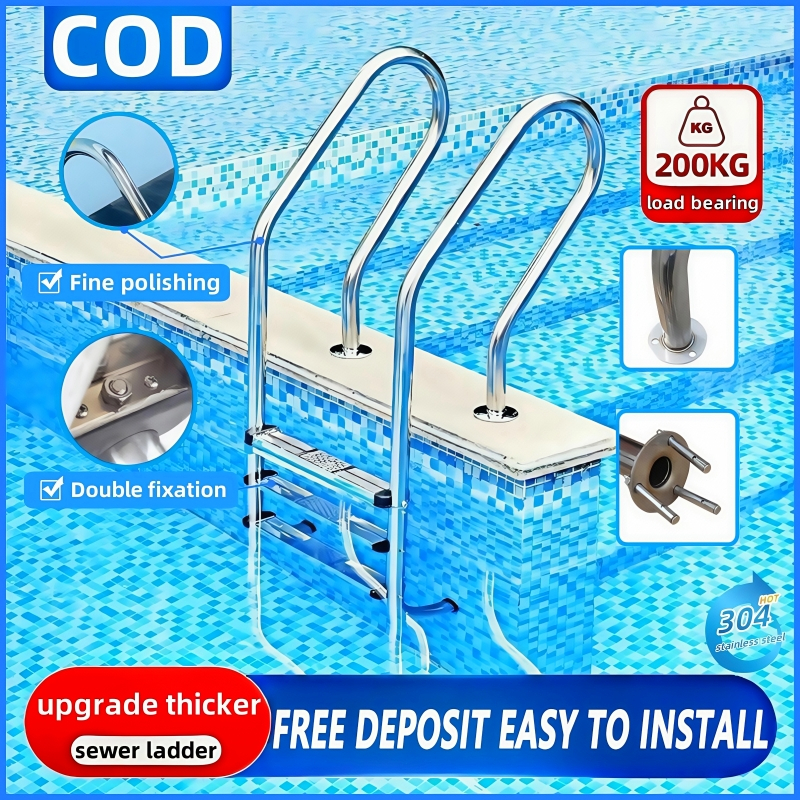 Stainless Steel Swimming Pool Ladder with P Shaped Grab Rail, Anti-Slip ...