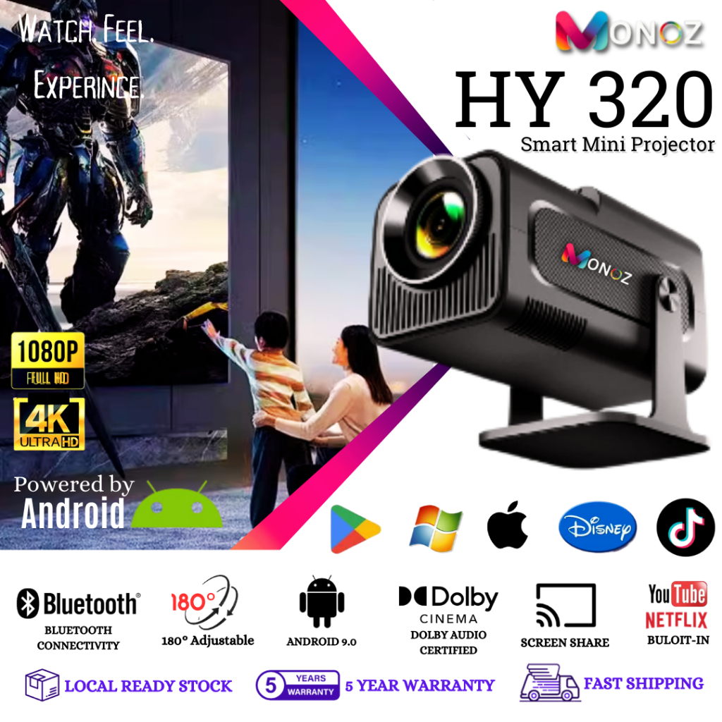 HY320 Portable Projector 4K HD Smart Projector Mini Pro Projector for ...